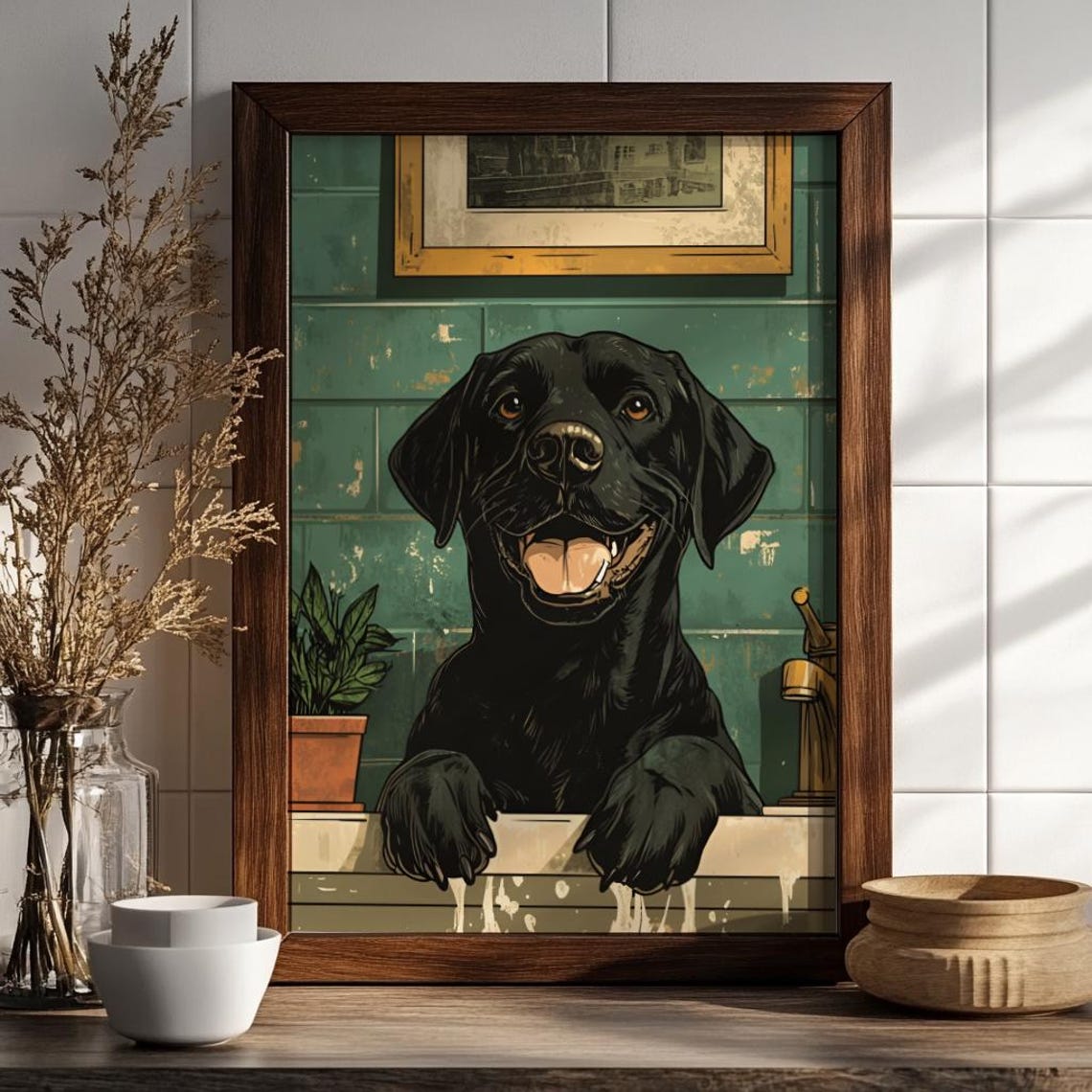 Bathroom Dog Print, Funny Posters, Dog In Bathroom Sink Wall Decor ...