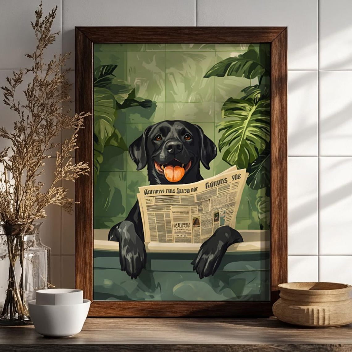 Bathroom Dog Print, Funny Posters, Dog In Bathtub Wall Decor Print Room ...