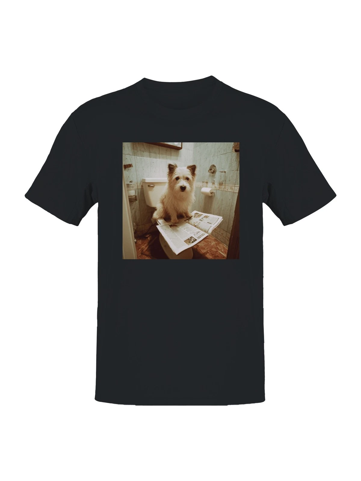 Bathroom Dog with Newspaper Humor Funny Canine Pet Owner Joke Unisex T ...