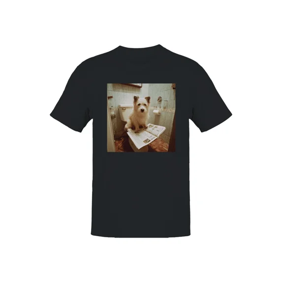 Bathroom Dog with Newspaper Humor Funny Canine Pet Owner Joke Unisex T ...