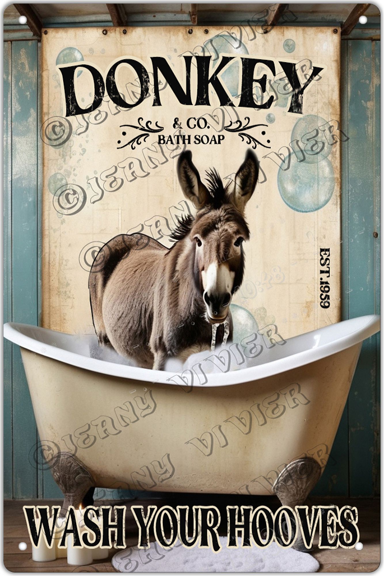 Bathroom Donkey Bath Signs Wash Your Hooves Poster Funny Metal Tin Sign ...