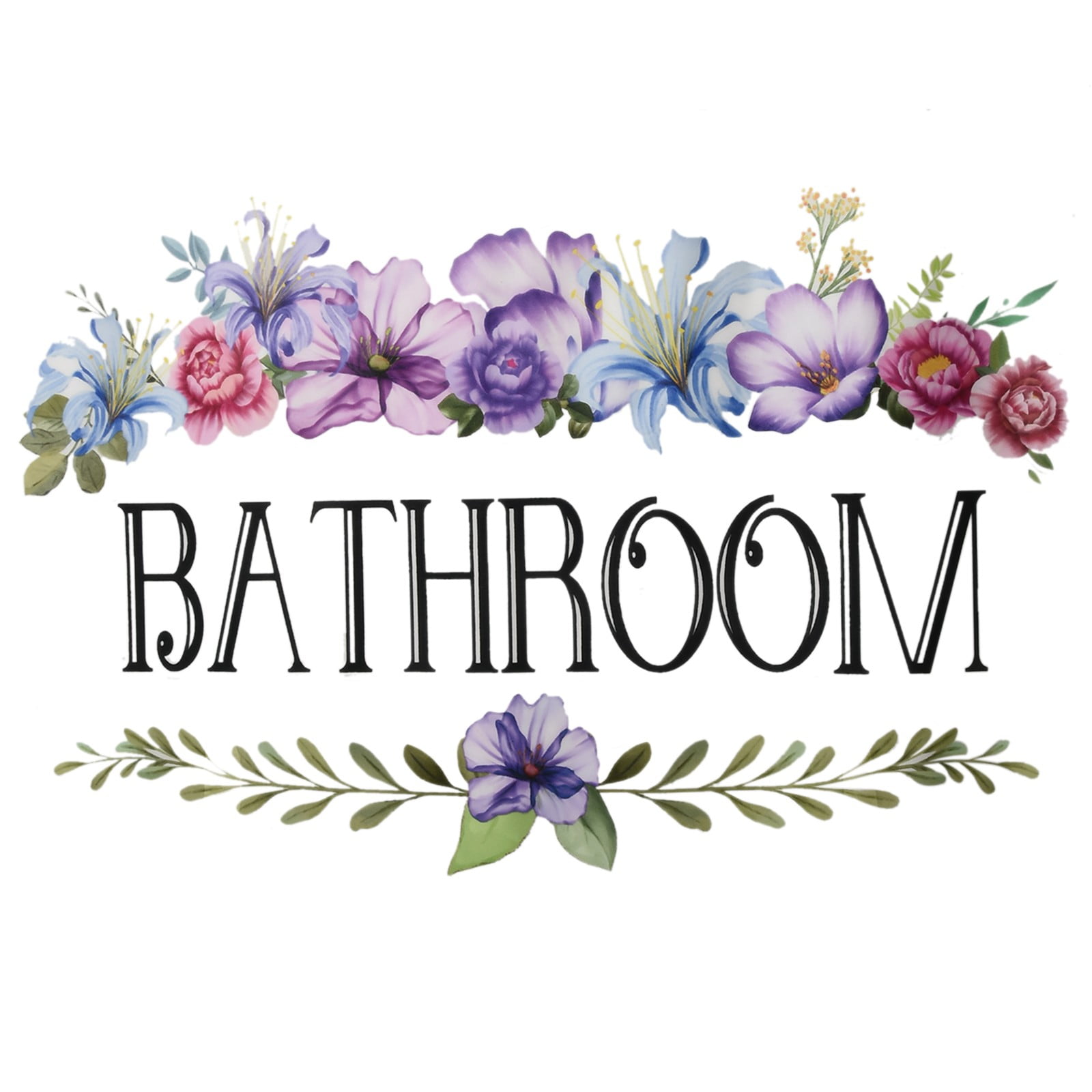 Bathroom Door Sign Vinyl Wall Sticker Plants Flowers Self-Adhesive ...