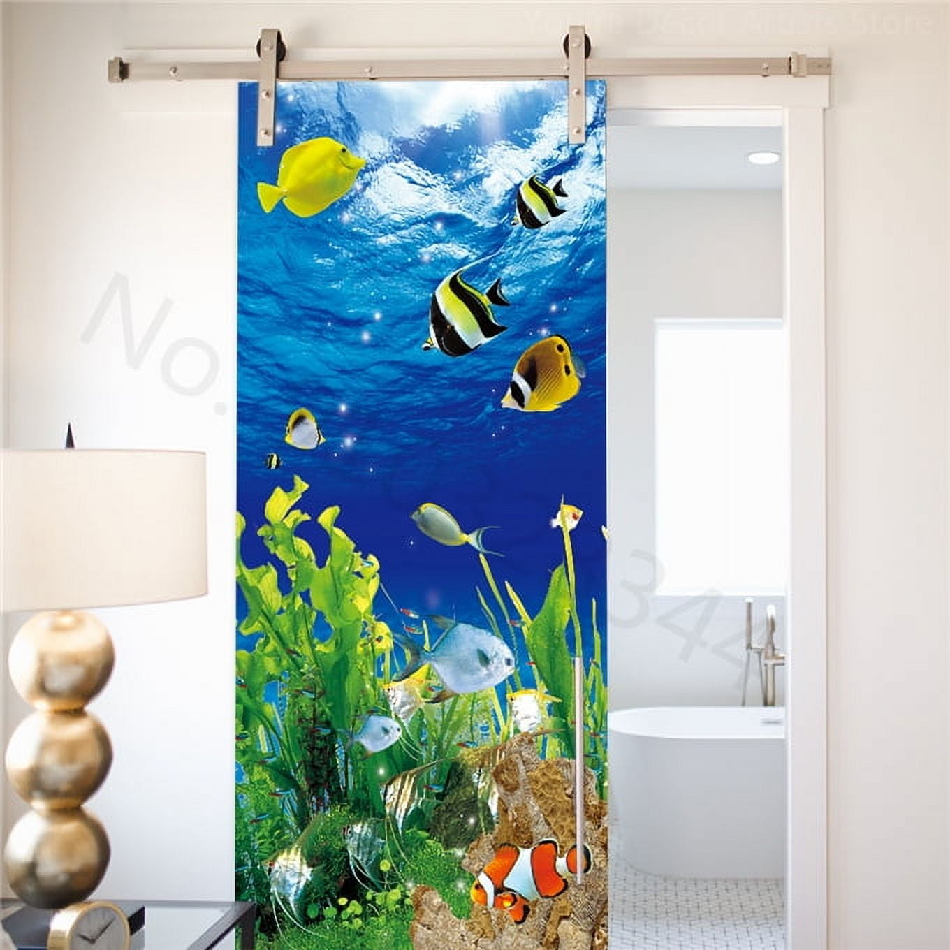 Bathroom Door Stickers Bedroom Wallpaper Green Leaves Natural Scenery ...