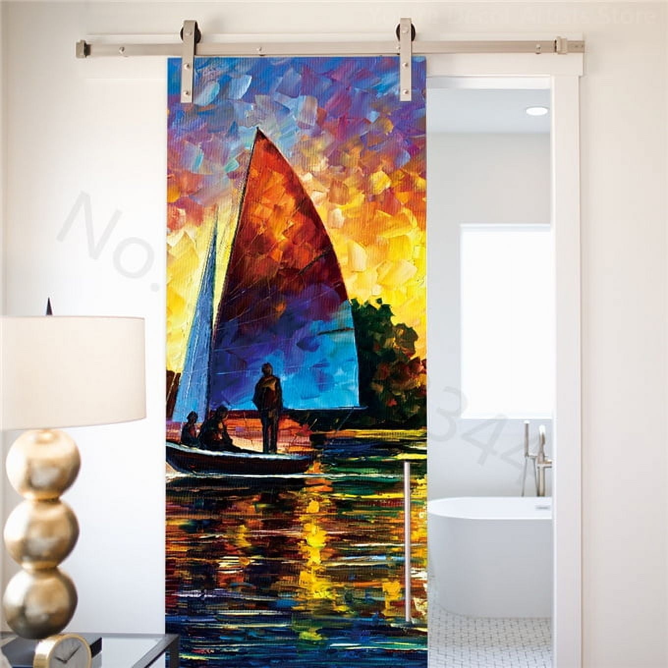 Bathroom Door Stickers Bedroom Wallpaper Green Leaves Natural Scenery ...