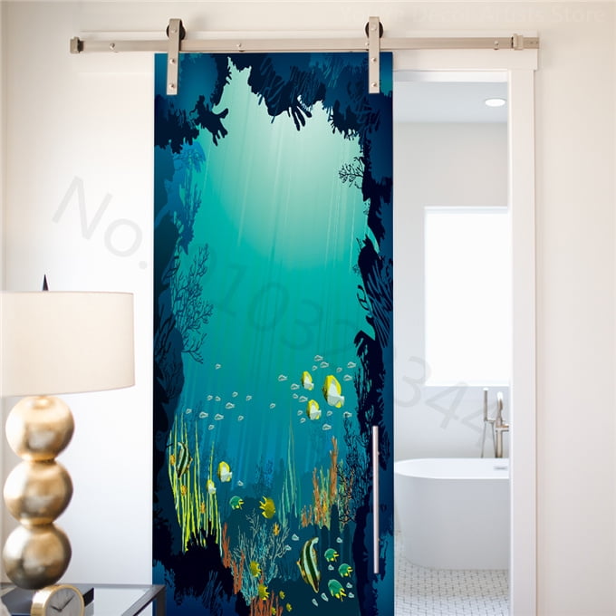 Bathroom Door Stickers Bedroom Wallpaper Green Leaves Natural Scenery ...