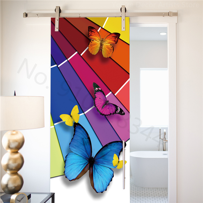 Bathroom Door Stickers Bedroom Wallpaper Green Leaves Natural Scenery ...