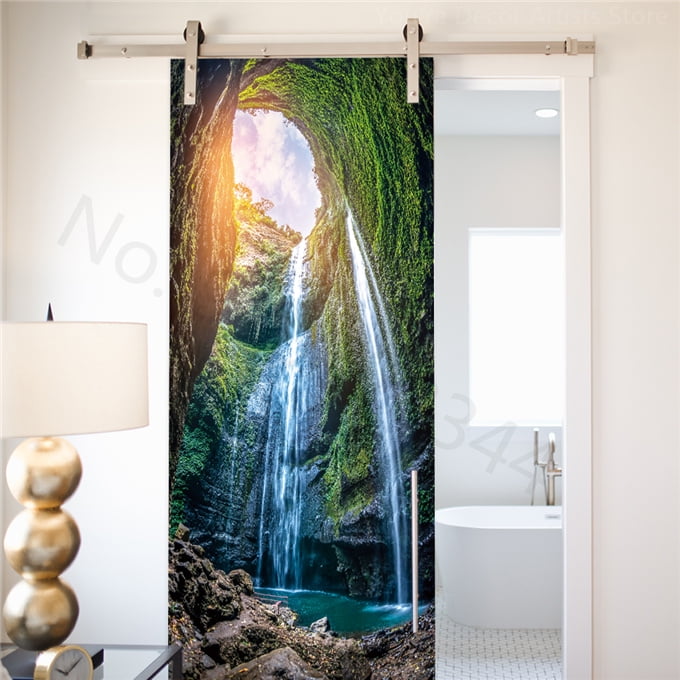 Bathroom Door Stickers Bedroom Wallpaper Green Leaves Natural Scenery ...