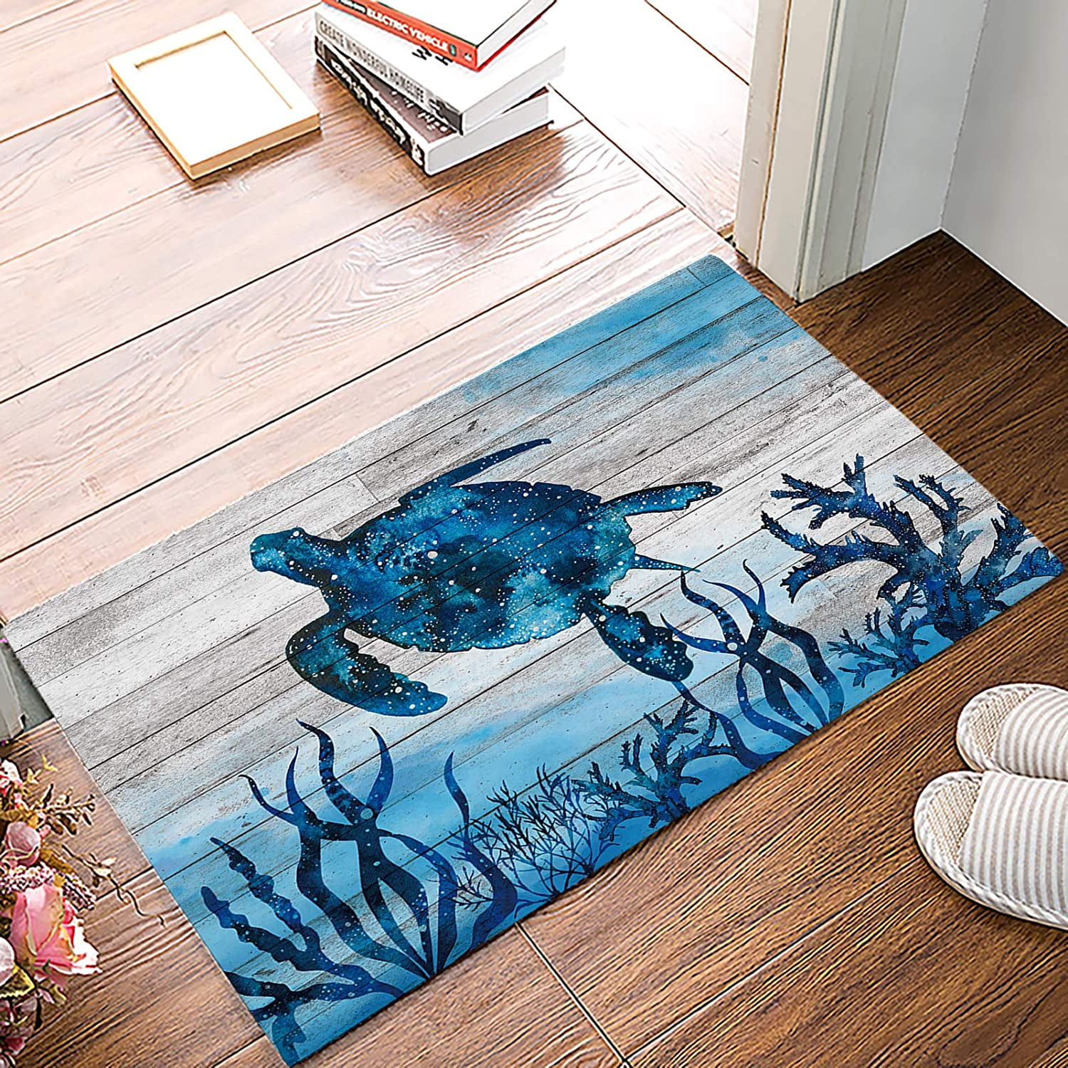 Bathroom Doormat Bath Mat Beach Coastal Sea Turtle Nautical Map Ocean ...