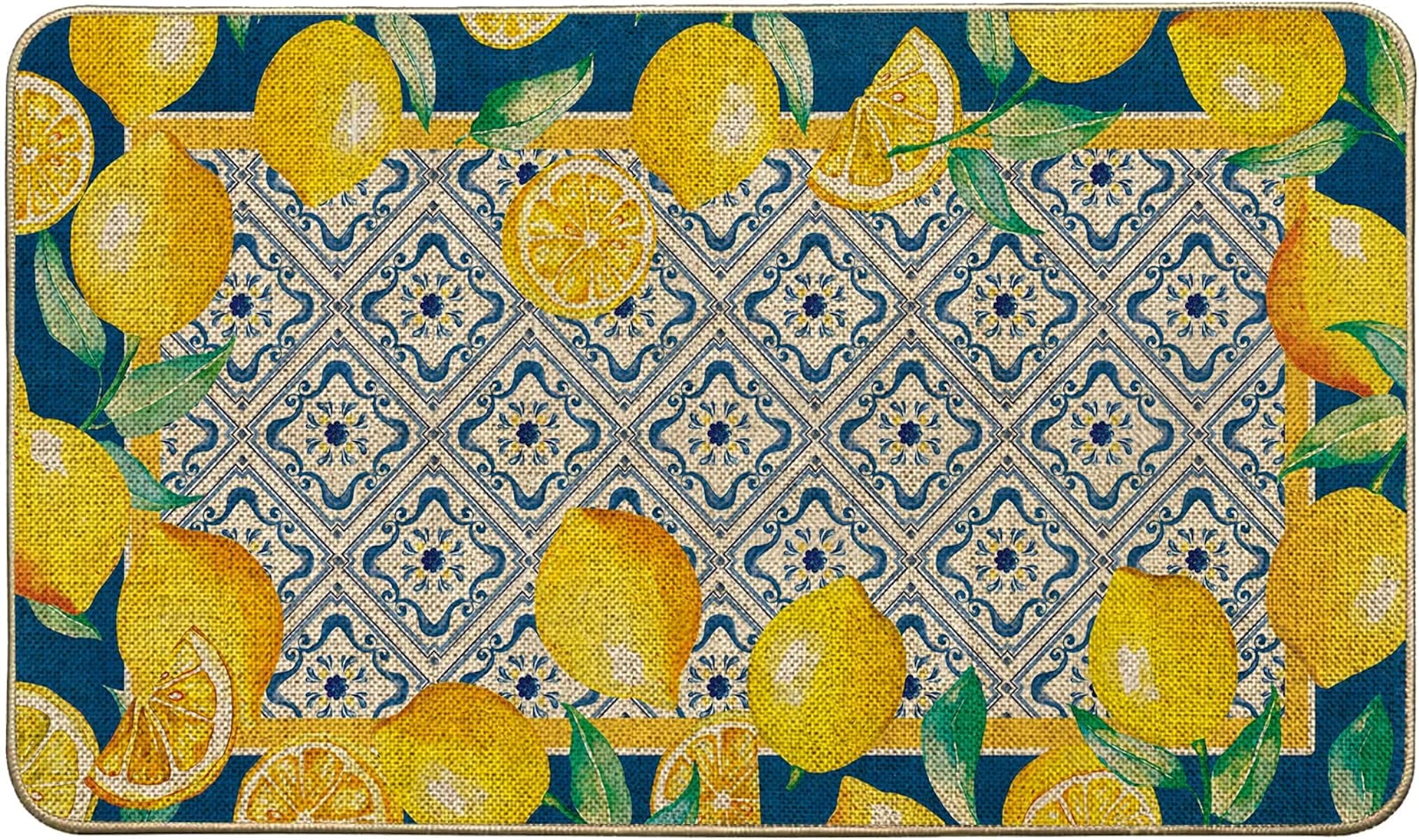 Bathroom Doormat Valentines Day Doormat Lemon Doormat Cyan-Blue Burlap ...