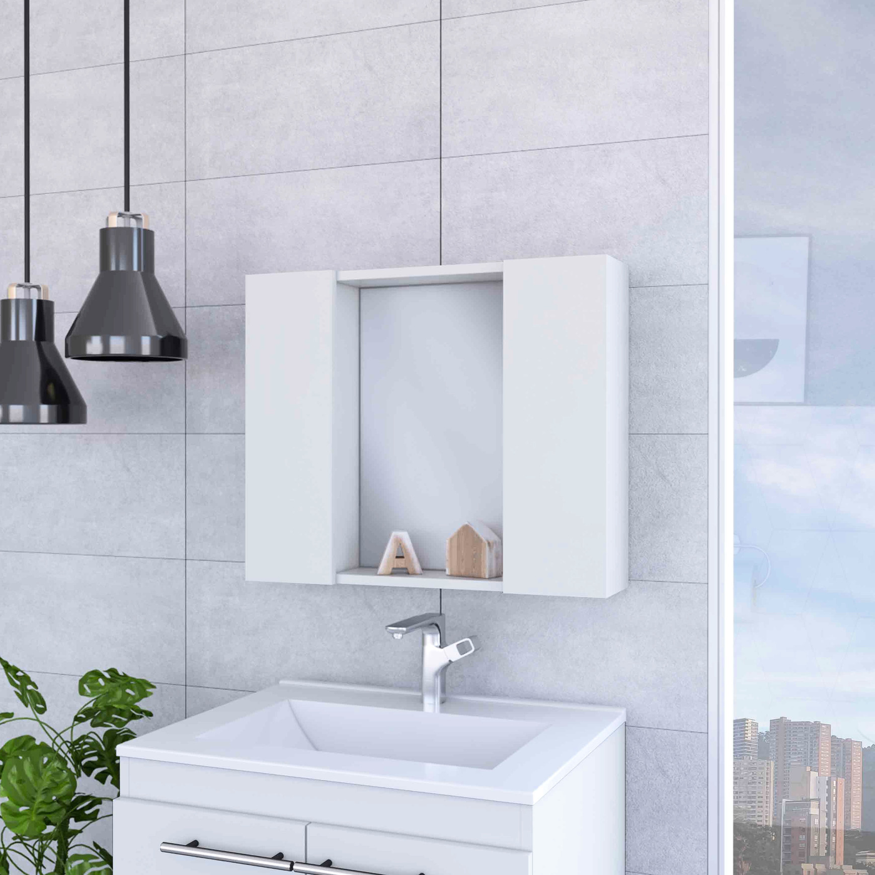 Bathroom Double - Door Cabinet / Melamine Filler, 23 lb, Wall Mounted ...