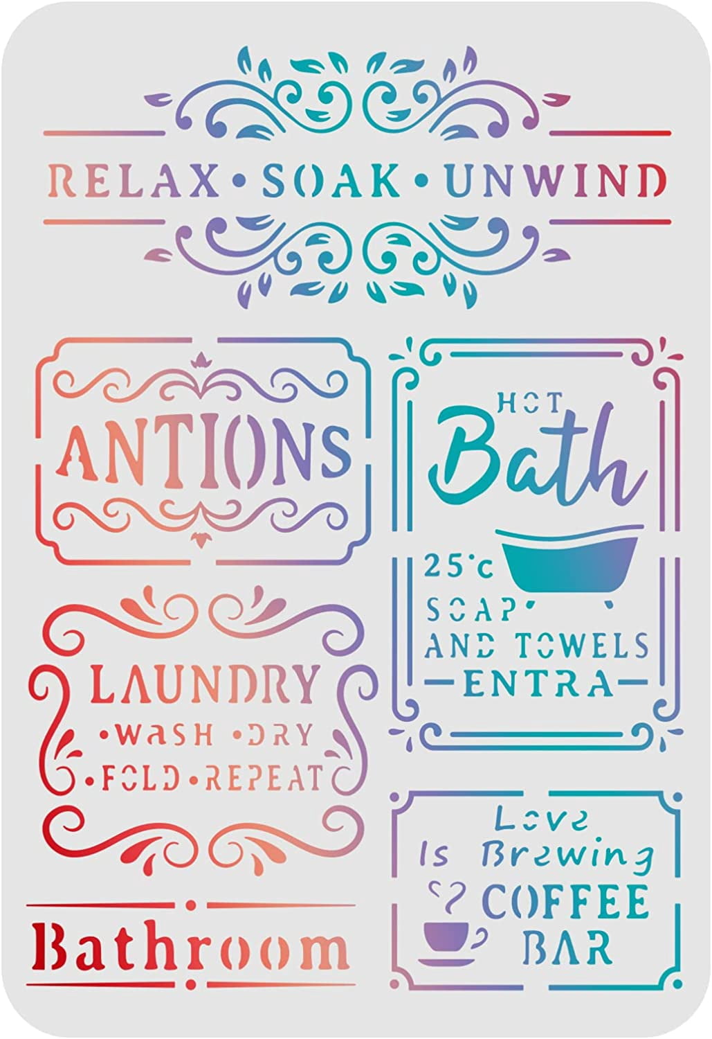 Bathroom Drawing Painting Stencils Templates (11.6x8.3inch) Laundry ...