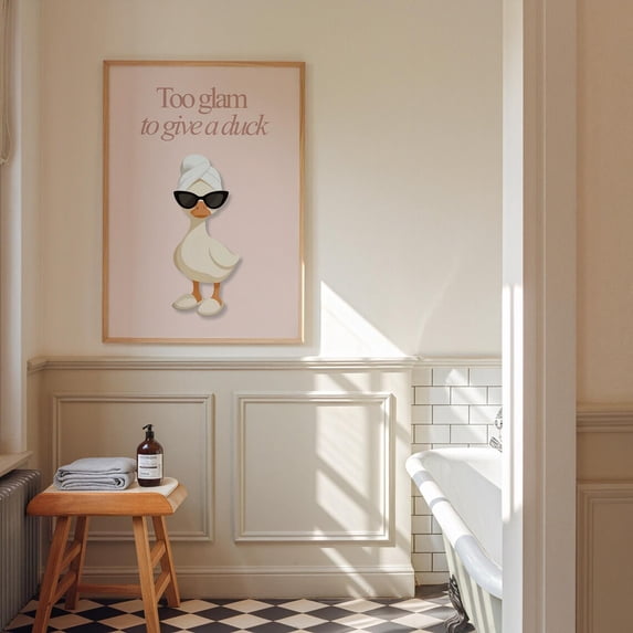 Bathroom Duck Print, Pink Glam Wall Art, Unframed Paper Poster 24x36in ...