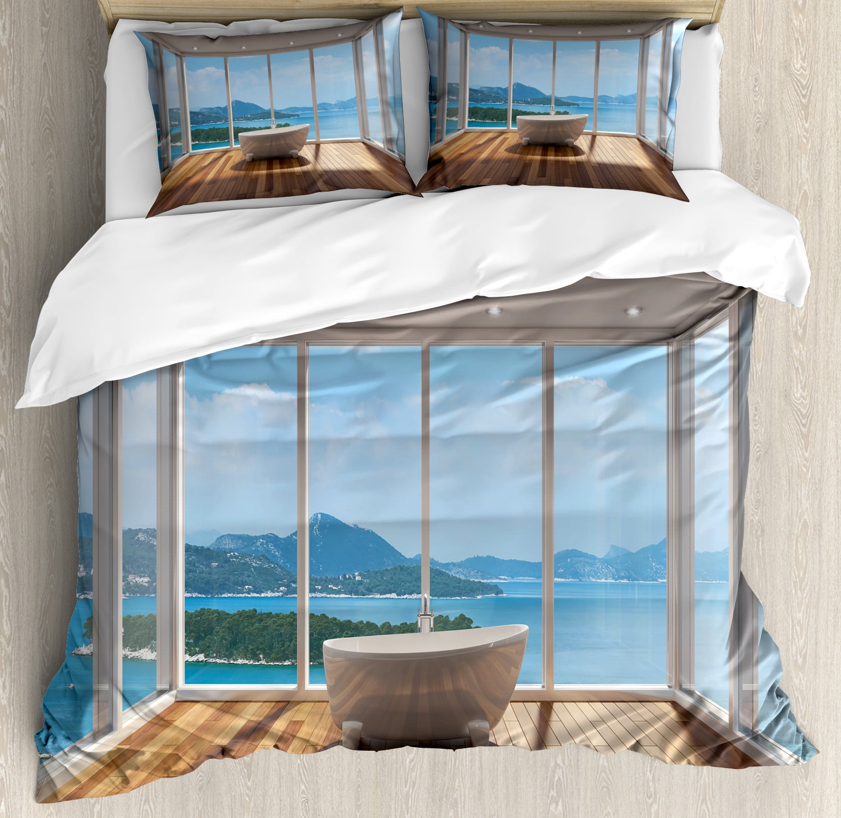 Bathroom Duvet Cover Set, Minimalist Design Bathtub with Relaxing ...