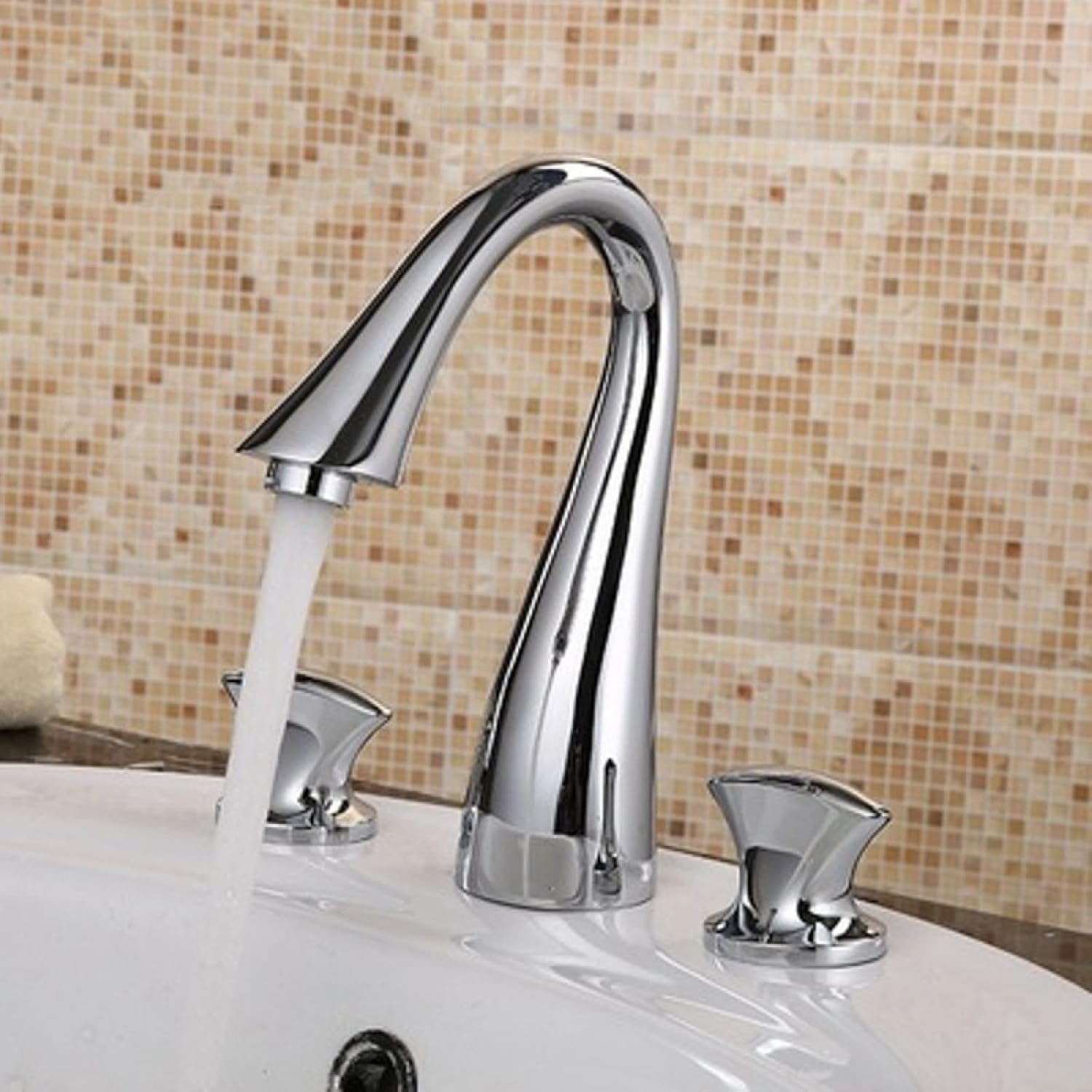 Bathroom Faucet 3 Hole, Brass Sink Faucet Bathroom, Double Handles ...