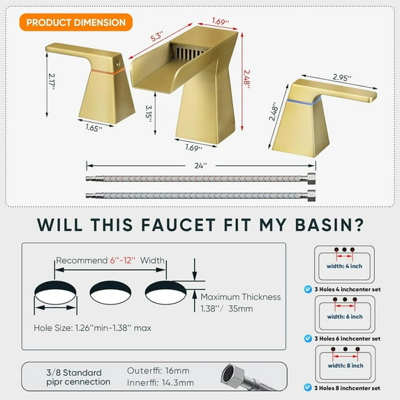 Bathroom Faucet 3 Holes Two Handles Lavatory Vanity Sink Faucet ...