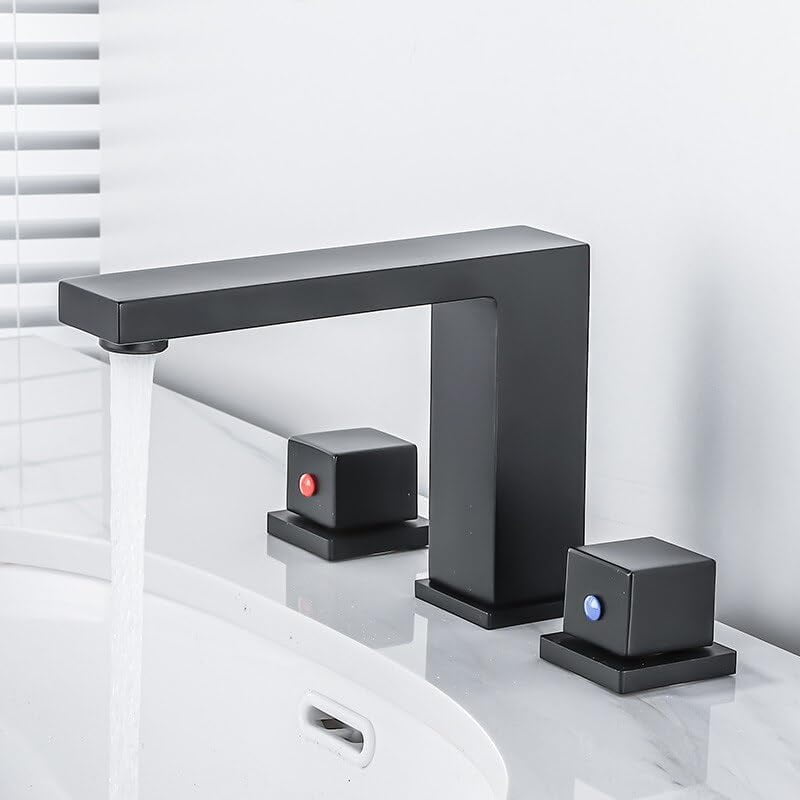 Bathroom Faucet Black Widespread Basin Faucet Chrome Tap Luxury Squre ...