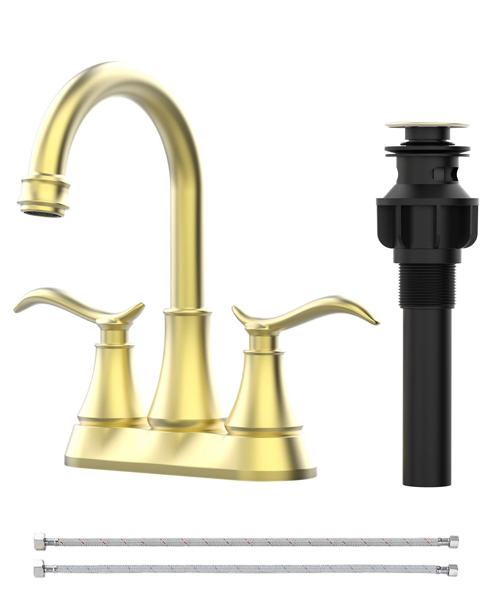 Bathroom Faucet Brushed Gold with Pop-up Drain & Supply Hoses 2-Handle ...