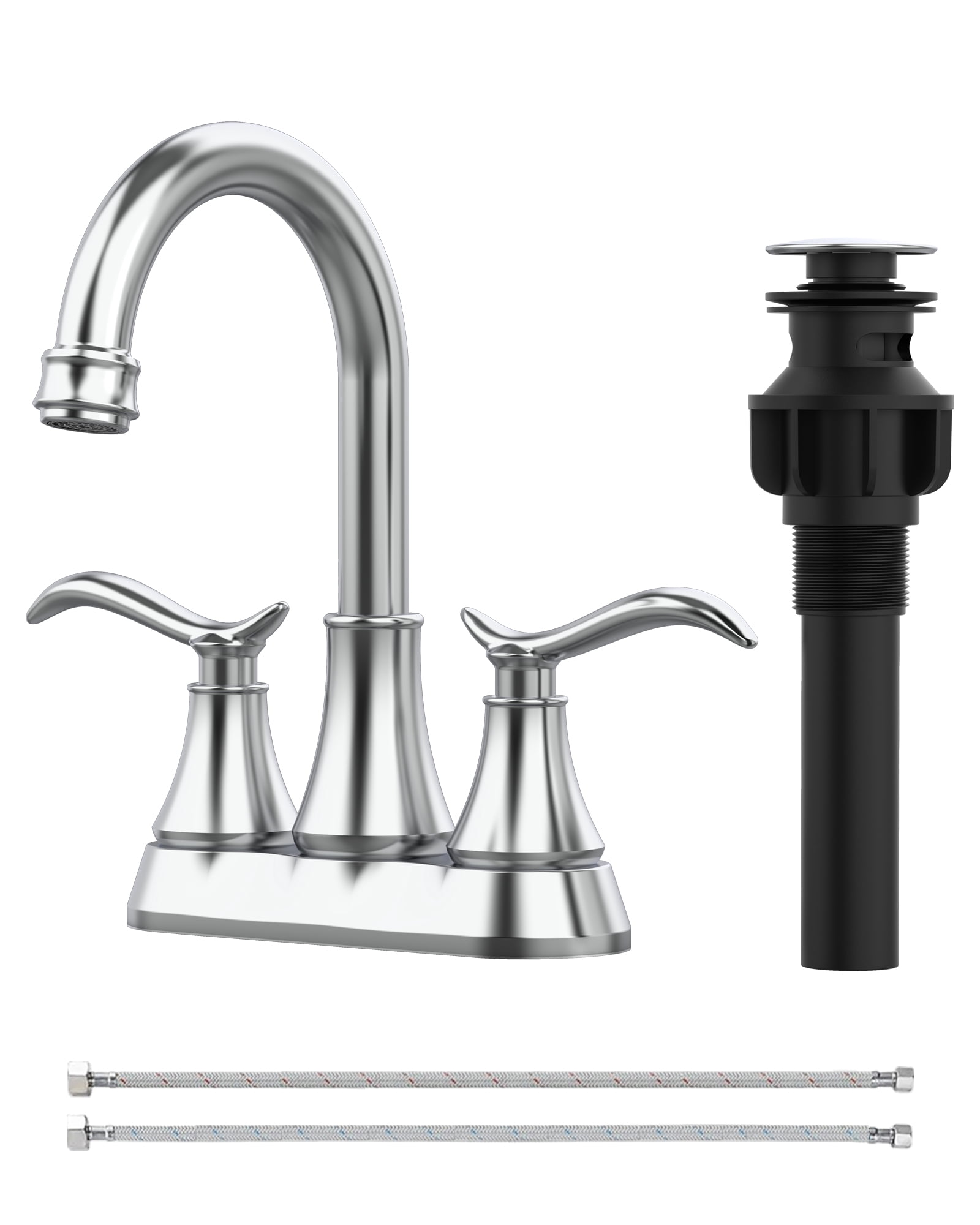 Bathroom Faucet Chrome with Pop-up Drain & Supply Hoses 2-Handle 360 ...