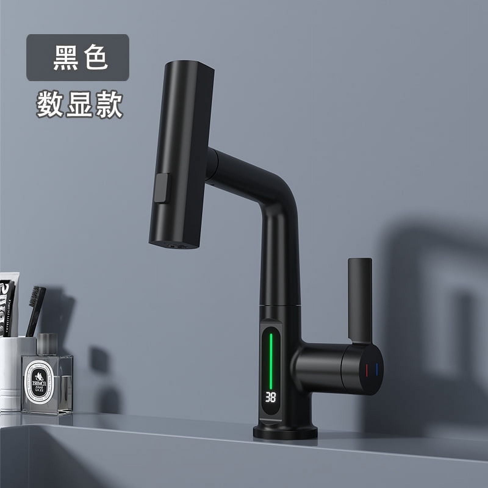 Bathroom Faucet With Pull Out Sprayer, Temperature Display ℉ Liftable ...