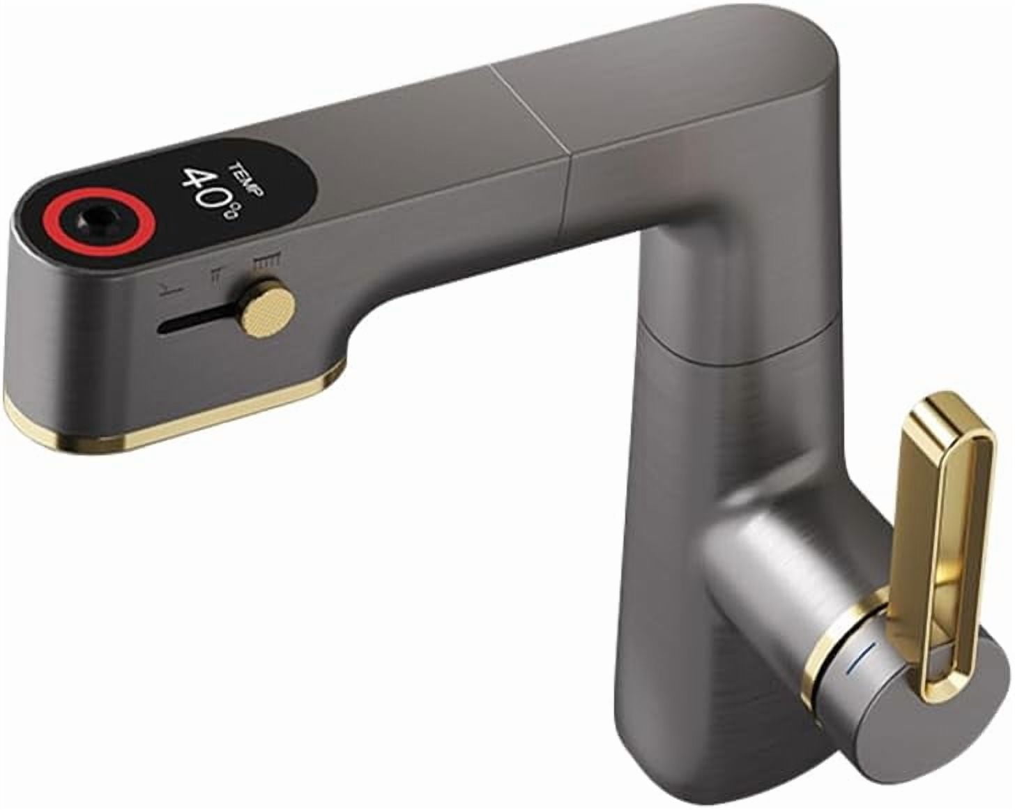 Bathroom Faucet Single Hole Brass Lavatory Sink Faucet LED Digital ...