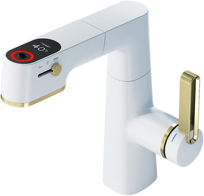 Bathroom Faucet Single Hole Brass Lavatory Sink Faucet LED Digital ...