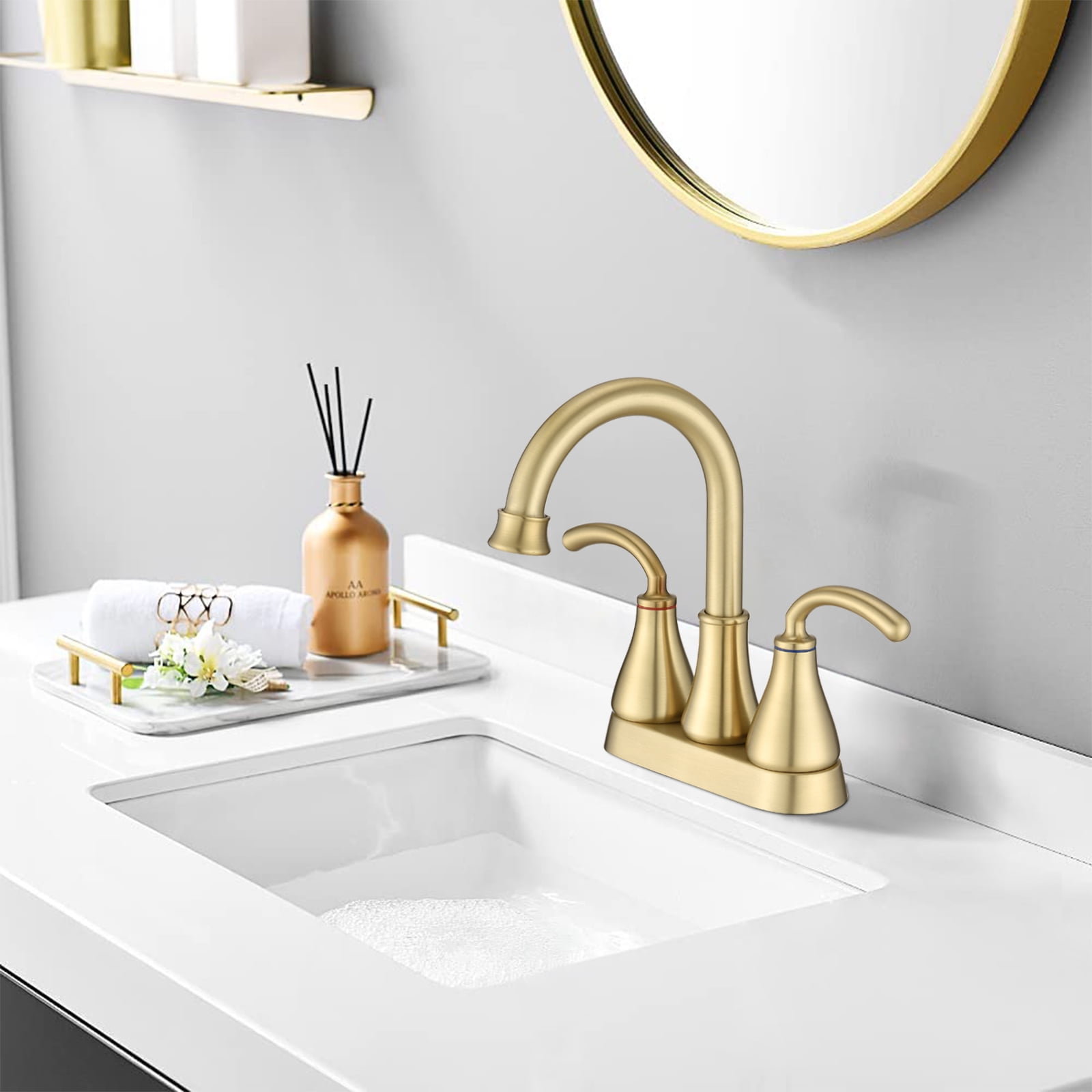 Bathroom Faucet, Stainless Steel Double Handle Desk Mounted Faucet ...