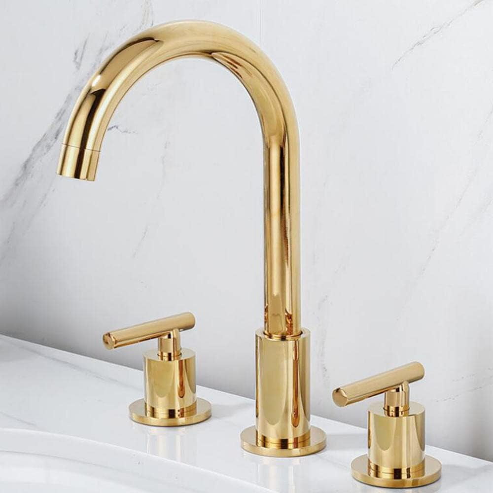 Bathroom Faucet Three Hole Brass Double Handle Hot Water and Cold Water ...