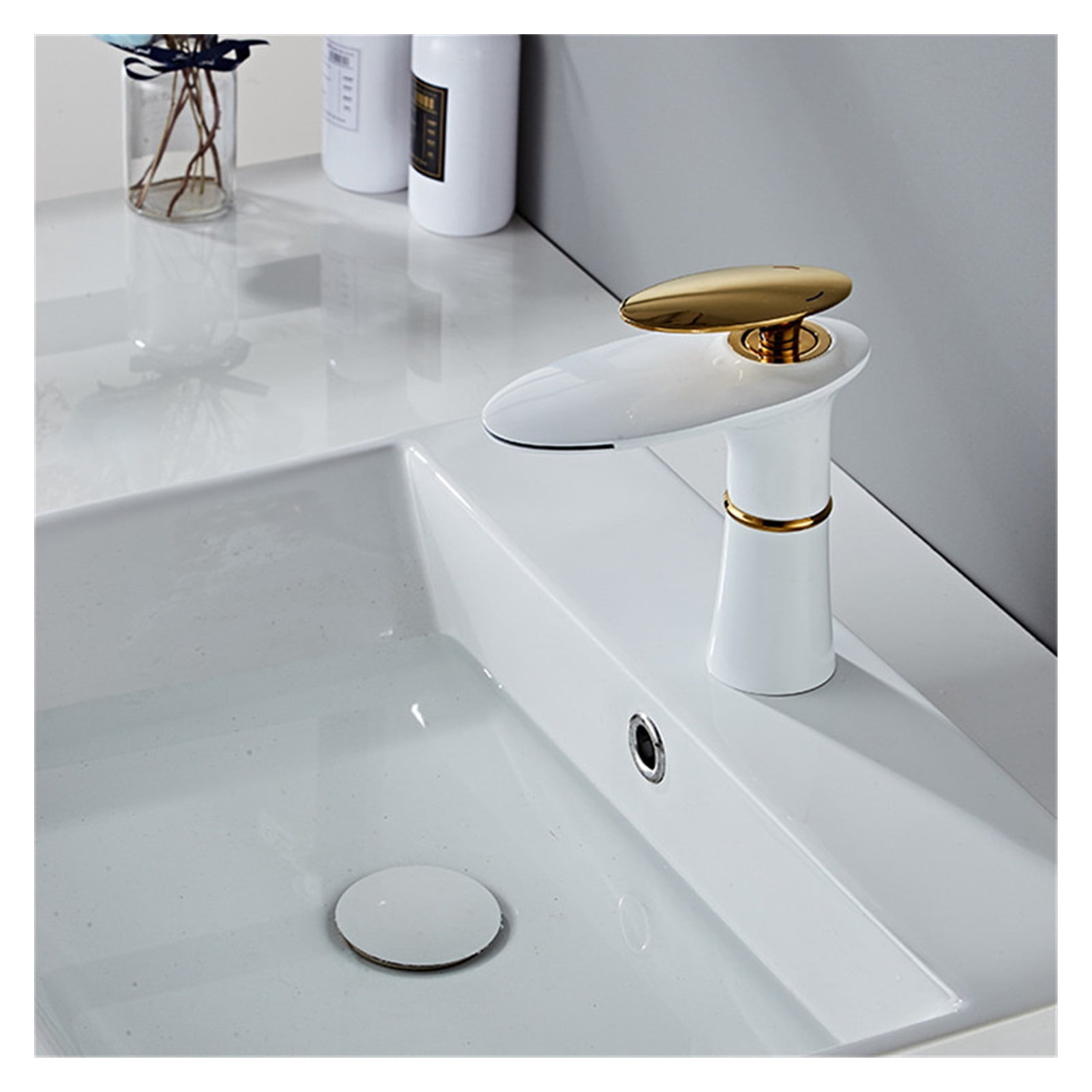 Bathroom Faucet White Gold Basin Faucet Cold Hot Brass Waterfall Faucet ...
