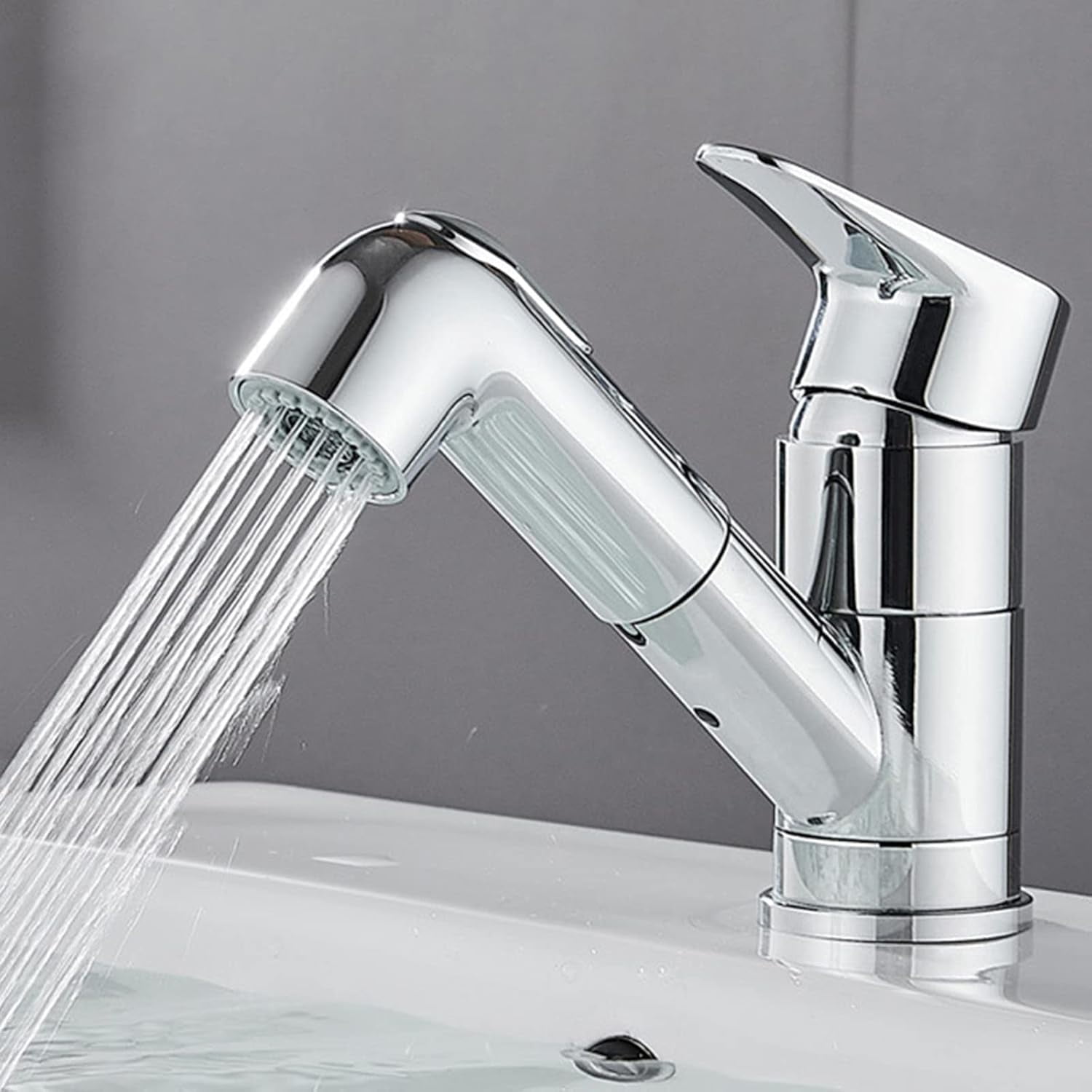 Bathroom Faucet with Pull Out Spray Brass Hot and Cold Water Single ...