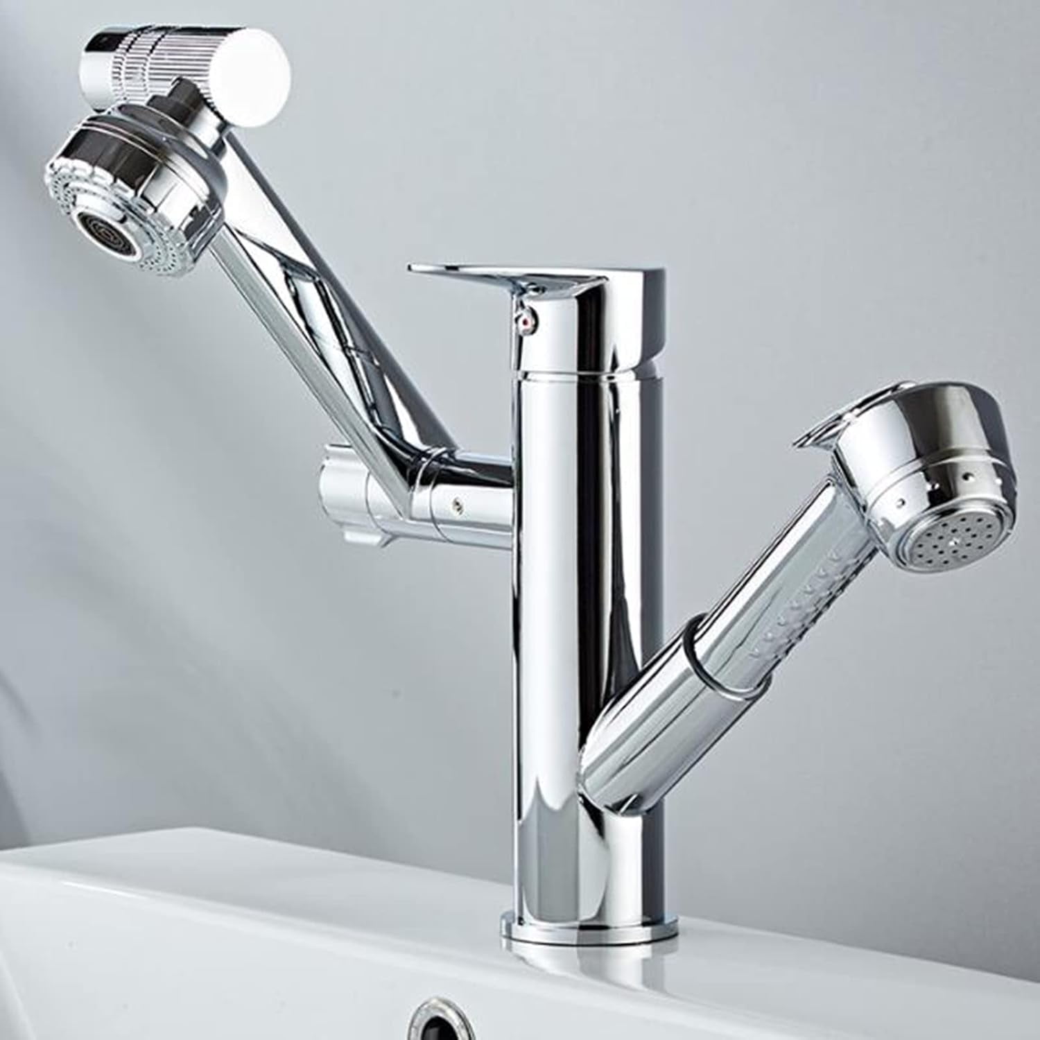 Bathroom Faucet with Pull Out Spray Spray Gun Rotating Telescopic Hot ...