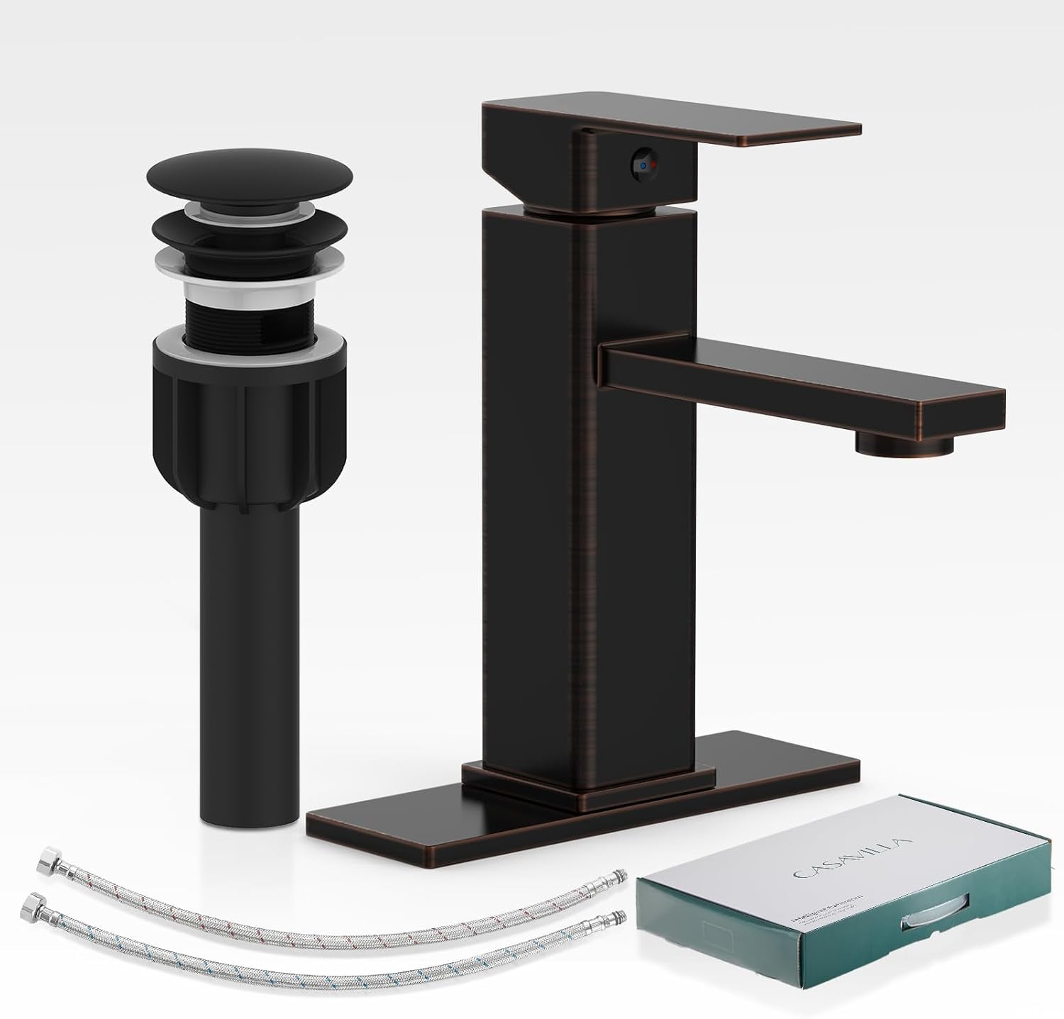 Bathroom Faucets Set with Pop Up Drain, Modern Single Handle Black ...
