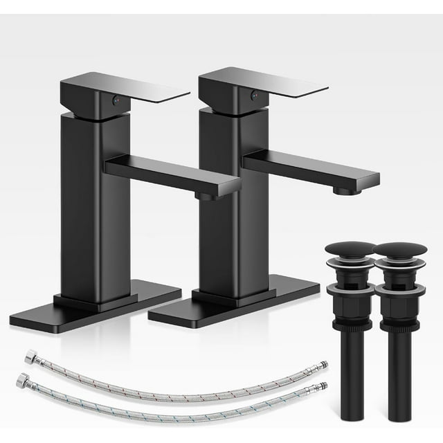 Bathroom Faucets Set with Pop Up Drain, Modern Single Handle Black ...