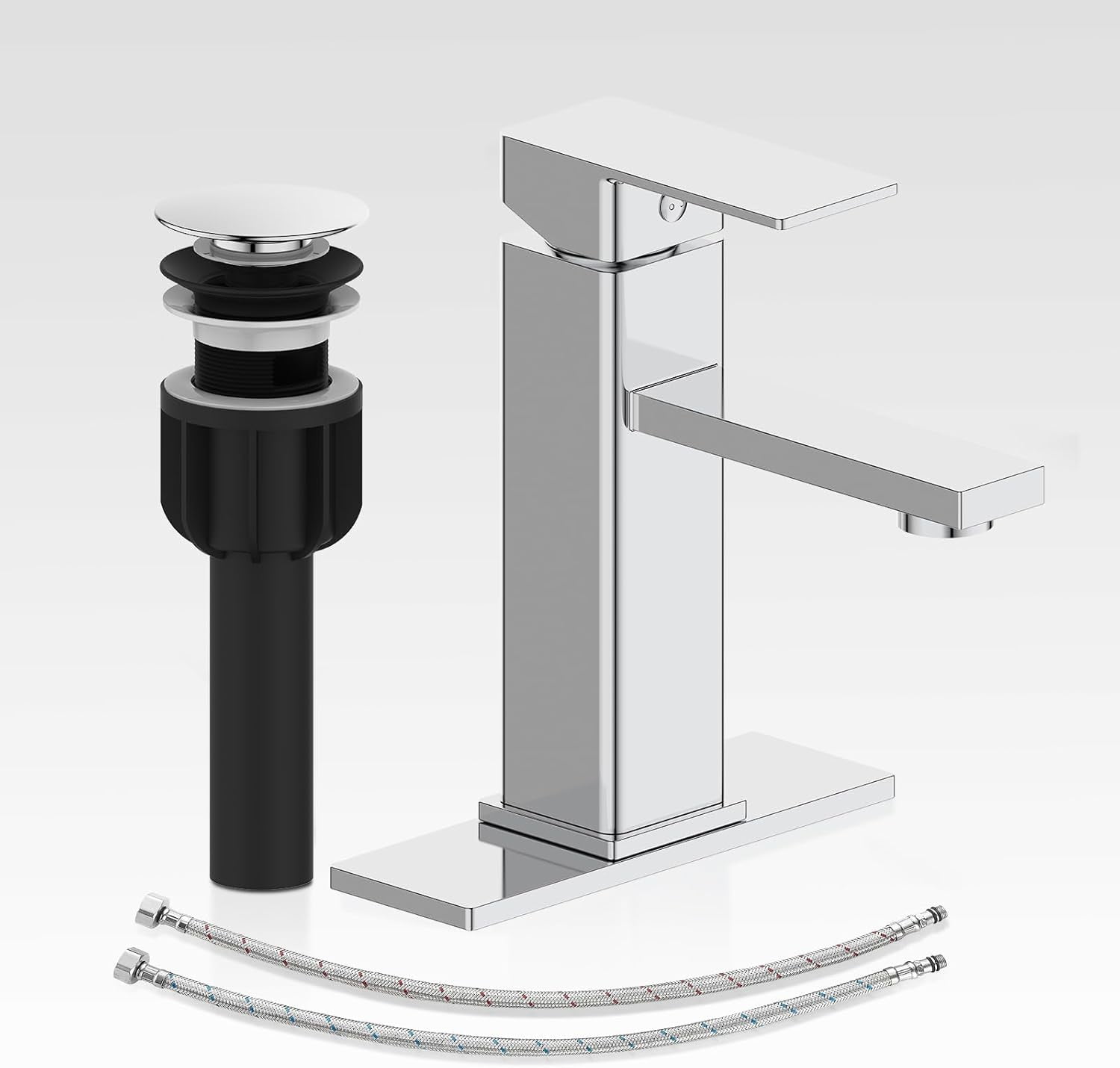 Bathroom Faucets Set with Pop Up Drain, Modern Single Handle Black ...