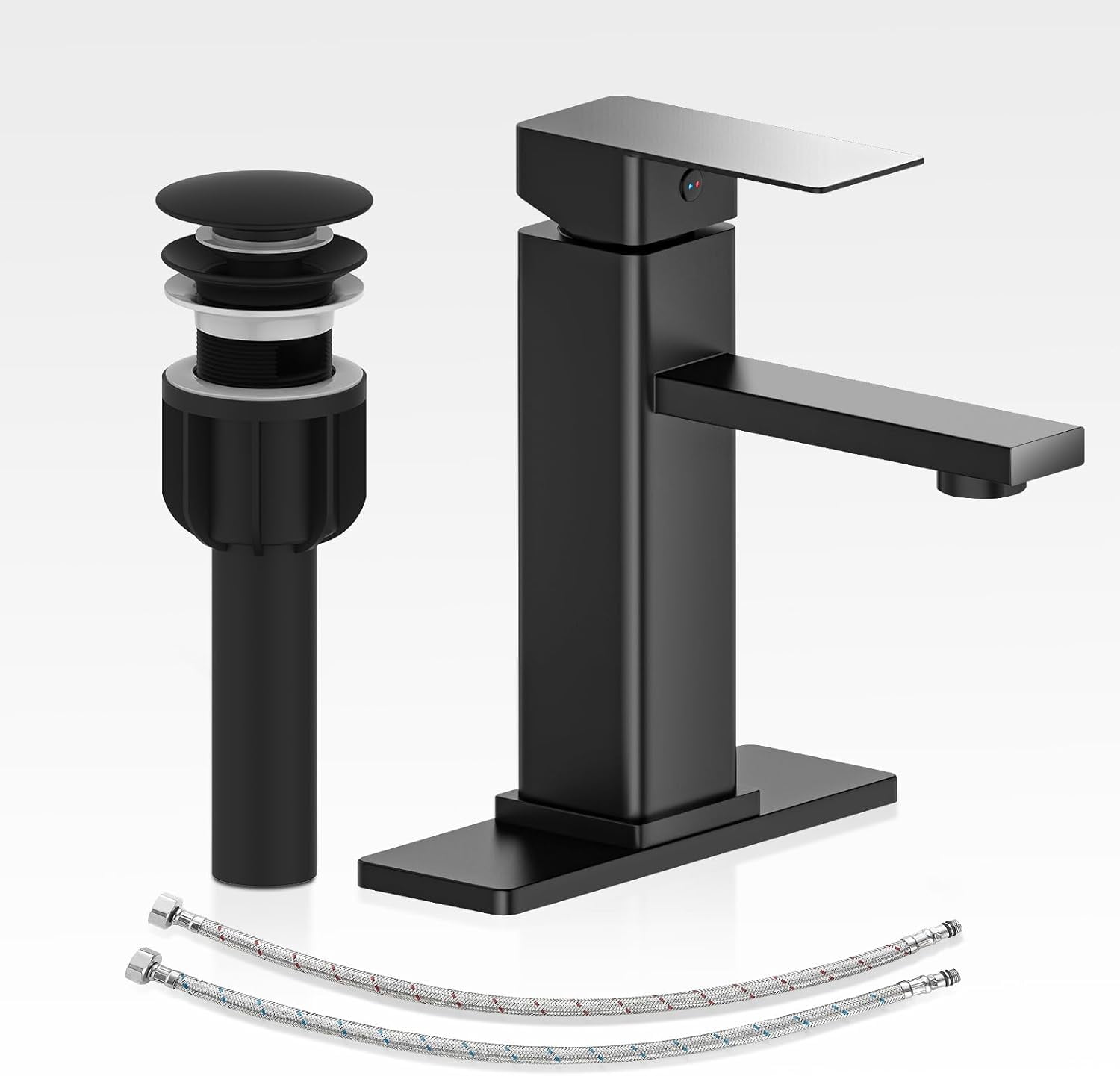 Bathroom Faucets Set with Pop Up Drain, Modern Single Handle Black ...