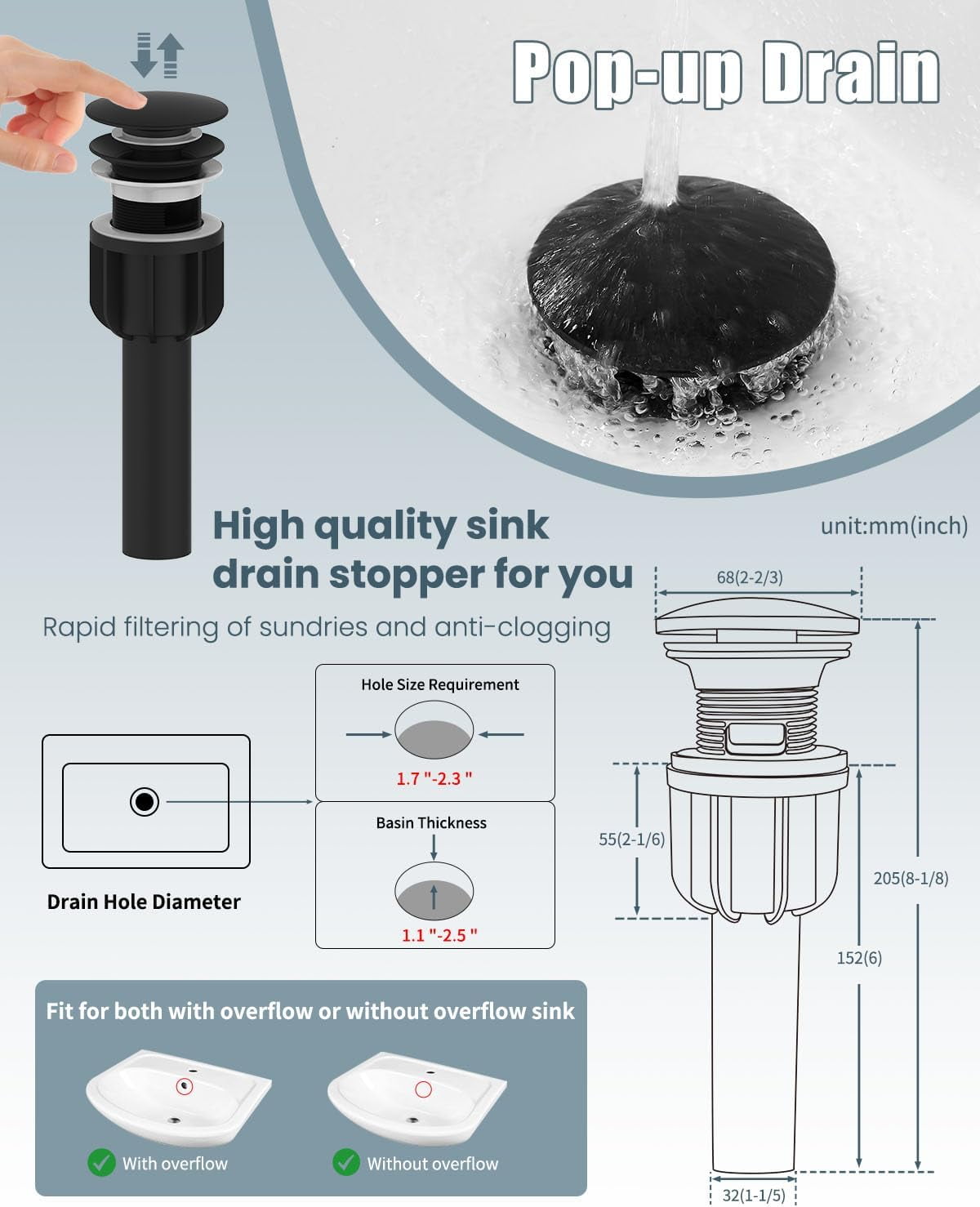 Bathroom Faucets Set with Pop Up Drain, Modern Single Handle Black ...