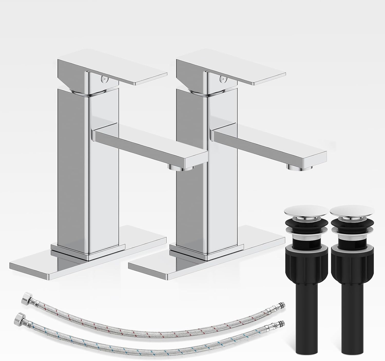 Bathroom Faucets Set with Pop Up Drain, Modern Single Handle Black ...