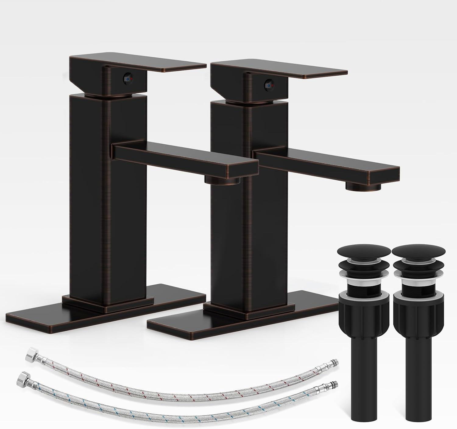 Bathroom Faucets Set with Pop Up Drain, Modern Single Handle Black ...