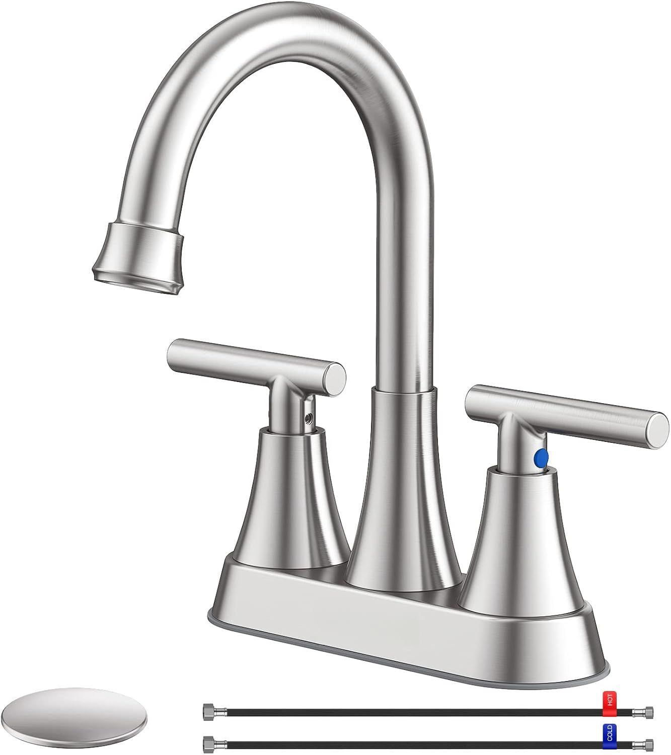 Bathroom Faucets for Sink 3 Hole, 4 inch Brushed Grey Bathroom Sink ...