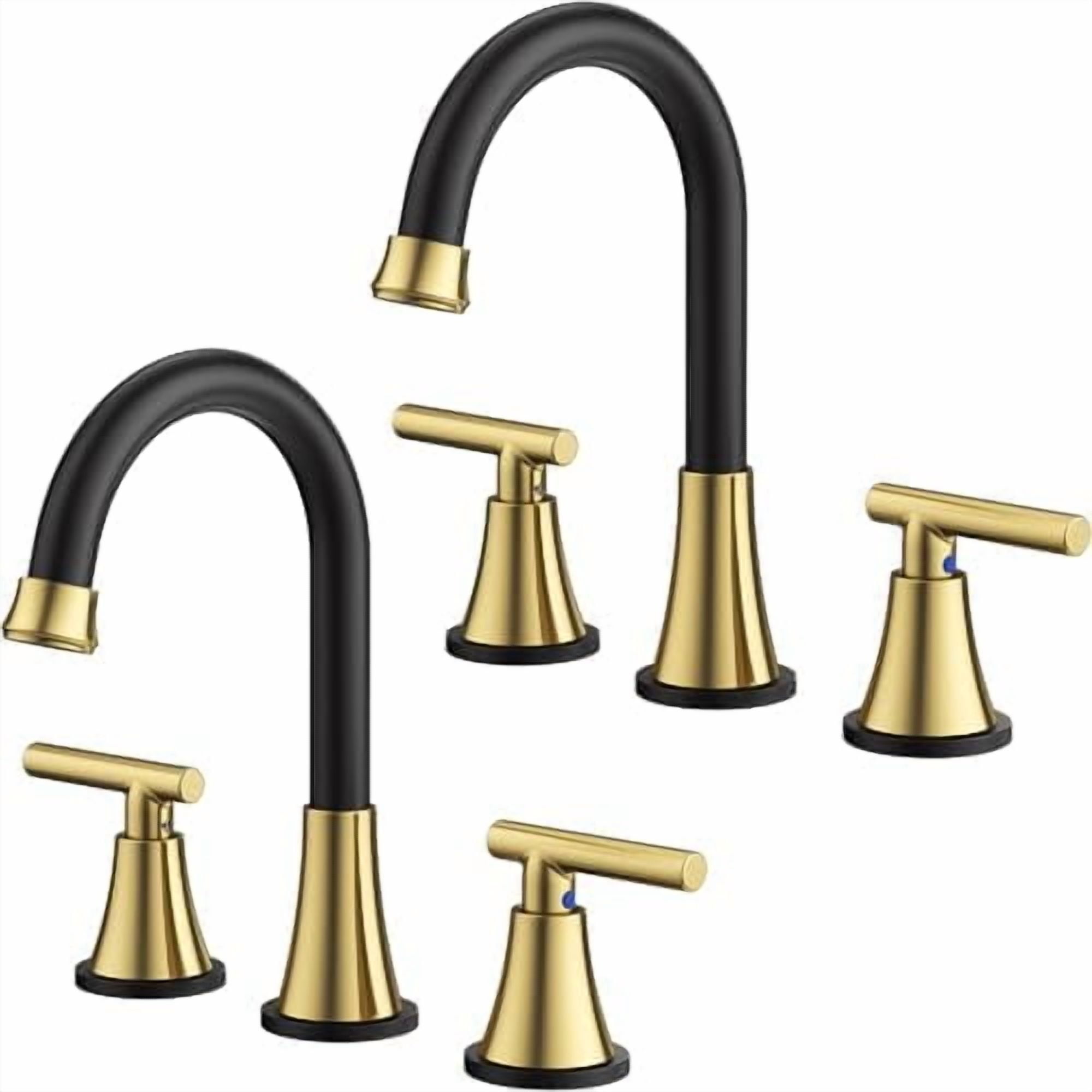 Bathroom Faucets for Sink 3 Hole, Black& Gold Bathroom Sink Faucet with ...