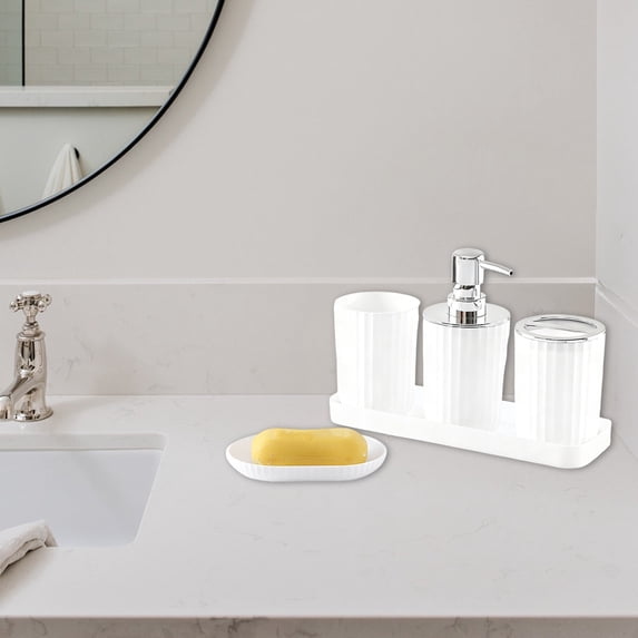 Bathroom Five Piece Plastic Organizer, Soap Dispenser Toothbrush ...