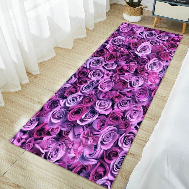 Bathroom Flannel Living Room Decorative Mat Rose Flower Washable ...