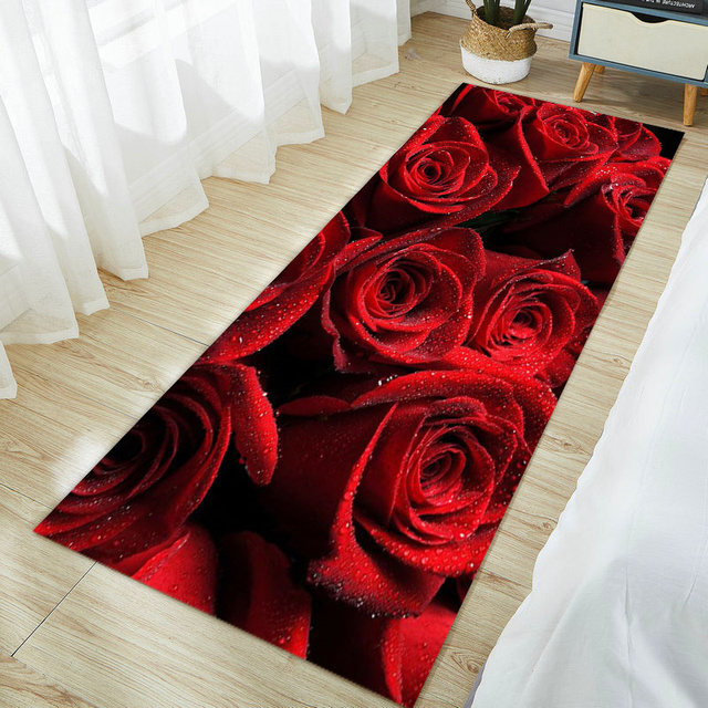 Bathroom Flannel Living Room Decorative Mat Rose Flower Washable ...