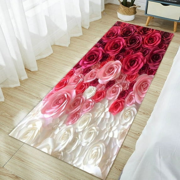 Bathroom Flannel Living Room Decorative Mat Rose Flower Washable ...