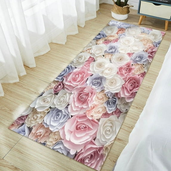 Bathroom Flannel Living Room Decorative Mat Rose Flower Washable ...