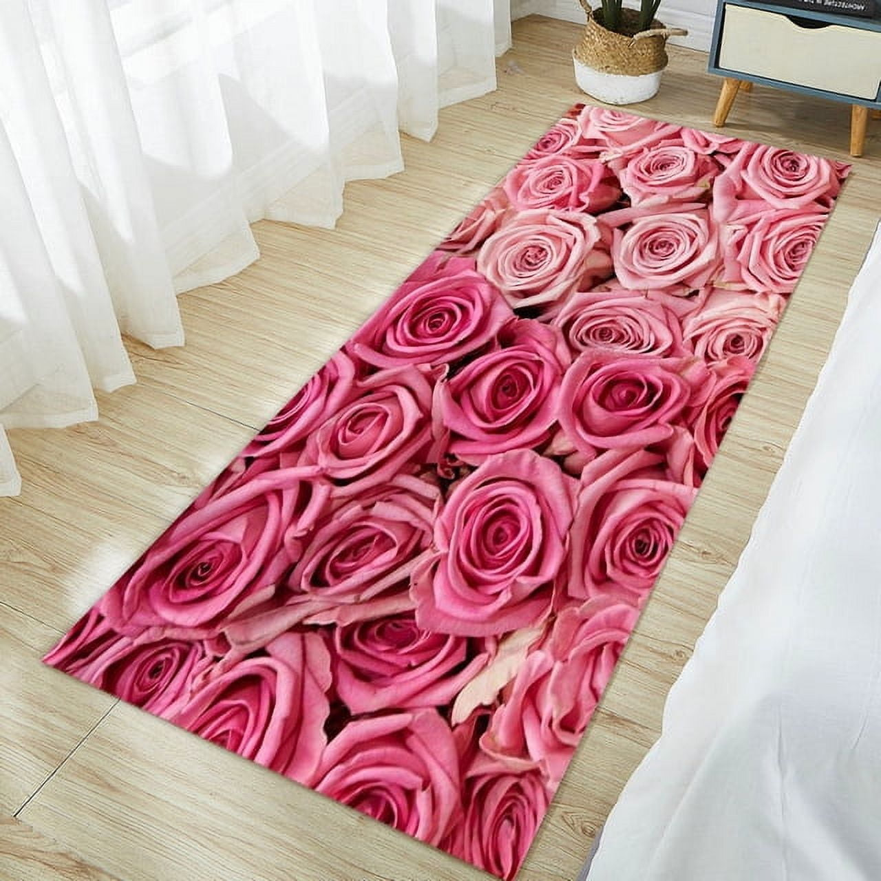 Bathroom Flannel Living Room Decorative Mat Rose Flower Washable ...
