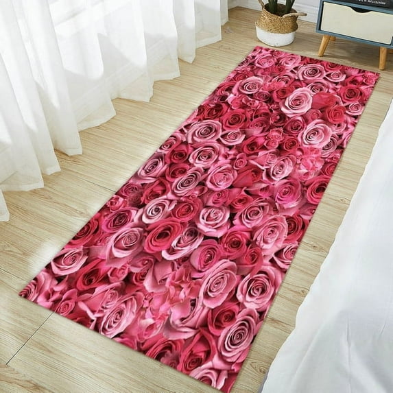 Bathroom Flannel Living Room Decorative Mat Rose Flower Washable ...