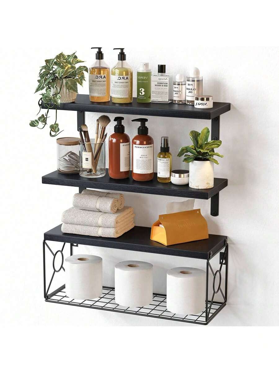 Bathroom Floating Shelves Over Toilet, 16 Inch Wall Mounted Wood ...