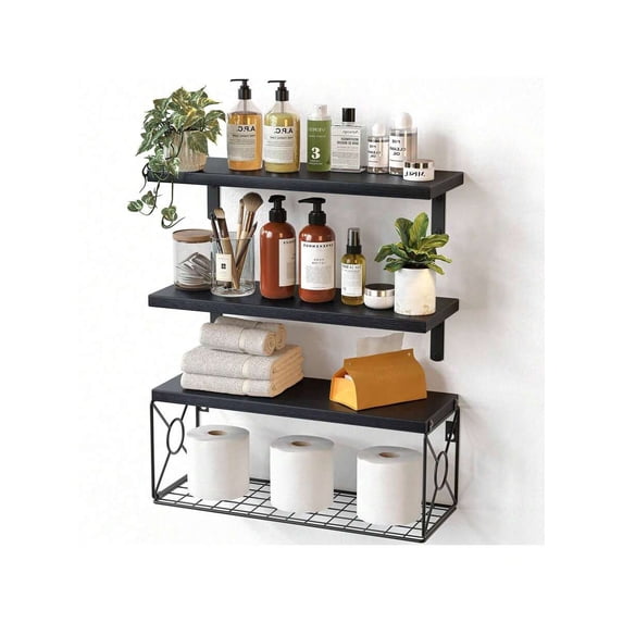 Bathroom Floating Shelves Over Toilet, 16 Inch Wall Mounted Wood ...