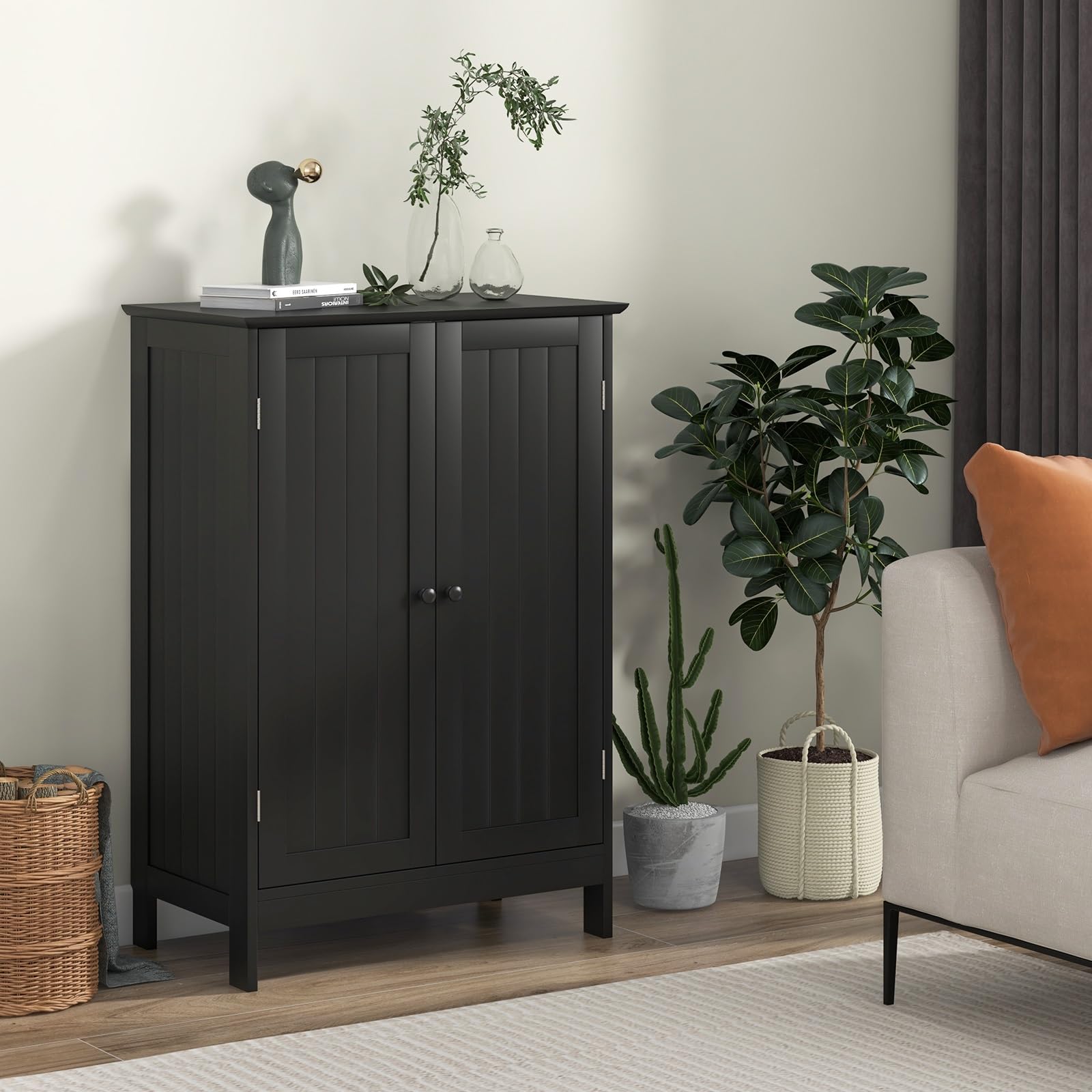 Bathroom Floor Cabinet, 2 Doors and 3-Position Adjustable Shelves ...