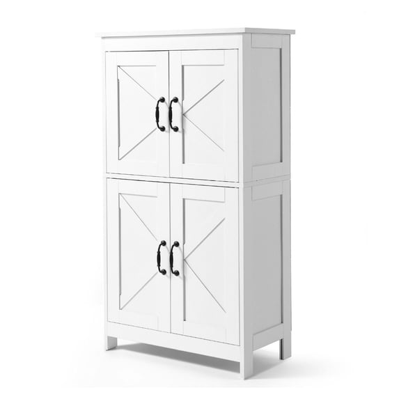 Bathroom Floor Cabinet 4-Tier, White Wood Storage Organizer with Doors ...